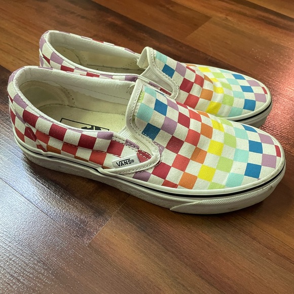 Vans | Shoes | Vans Colorful Checkered Slipon Sneakers | Poshmark